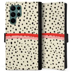 DeinDesign Galaxy S22 Ultra Handy Klapph&uuml;lle Handyh&uuml;lle aus Kunst Leder schwarz Flip Case Stripes Points Kunst Sideflip mit langer Lasche