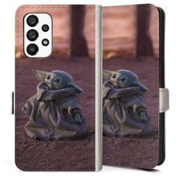DeinDesign Galaxy A53 5G Handy Klapph&uuml;lle Handyh&uuml;lle aus Kunst Leder wei&szlig; Flip Case Baby Yoda Star Wars The Child Sideflip mit Lasche