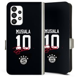 DeinDesign Galaxy A53 5G Handy Klapph&uuml;lle Handyh&uuml;lle aus Kunst Leder wei&szlig; Flip Case Fcb Jamal Musiala Fc Bayern M&uuml;nchen Sideflip mit Lasche
