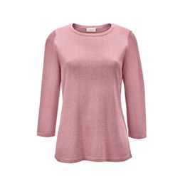 3/4 Arm-Pullover GOLDNER "Eleganter Glanzpullover mit Netzoptik", Damen, Gr. 48, rosa (altros&eacute;), Obermaterial: 87% Viskose CV. 9% Polyester PES. 4% metallisierte Fasern MTF., festlich, U-Boot-Ausschnitt, weit Tubular, Pullover, Mit feinen Glanzgarnen