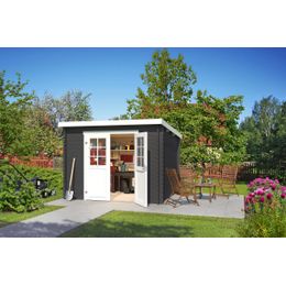 Gartenhaus Lasita Maja "San Jose 230", grau (carbongrau), ohne Fu&szlig;boden, ohne Dacheindeckung, Massivholz, Gartenh&auml;user, Gartenhaus, Blockbohlenhaus 28mm