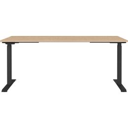 Schreibtisch Germania "Lissabon", lindberg, eiche, nachbildung, schwarz, schwarz, lindberg, eiche, nachbildung, B:180cm H:120cm T:80cm, Tische, Schreibtisch, Die Bedieneinheit speichert 3 H&ouml;hen und hat einen USB-Ladeport.
