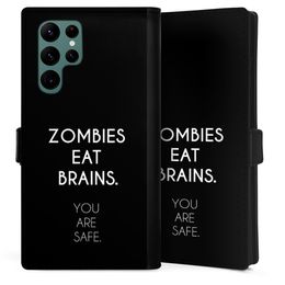 DeinDesign Galaxy S22 Ultra Handy Klapph&uuml;lle Handyh&uuml;lle aus Kunst Leder schwarz Flip Case Statement Funny Zombie Sideflip mit langer Lasche
