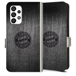 DeinDesign Galaxy A53 5G Handy Klapph&uuml;lle Handyh&uuml;lle aus Kunst Leder wei&szlig; Flip Case Fc Bayern M&uuml;nchen Metallic Look Fcb Sideflip mit Lasche