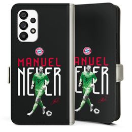 DeinDesign Galaxy A53 5G Handy Klapph&uuml;lle Handyh&uuml;lle aus Kunst Leder wei&szlig; Flip Case Fc Bayern M&uuml;nchen Manuel Neuer Official Licensed Product Sideflip mit Lasche