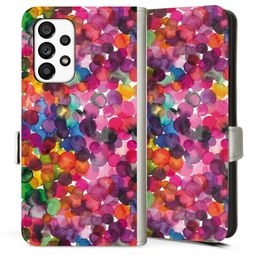 DeinDesign Galaxy A53 5G Handy Klapph&uuml;lle Handyh&uuml;lle aus Kunst Leder wei&szlig; Flip Case Water Colour Colourful Points Sideflip mit Lasche