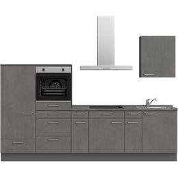 K&uuml;chenzeile Nobilia "Riva I", NEU: individuell anpassbar mit gratis Profi-Beratung", grau (k&uuml;che: grau, korpus: schiefergrau, arbeitsplatte: beton schiefergrau nachbildung), B:300,3cm H:216,6cm T:60cm, Komplettk&uuml;chen-Sets, K&uuml;chenzeile, vormontiert, Breite 300 cm, Ausrichtung w&auml;hlbar, wahlw. mit E-Ger&auml;ten