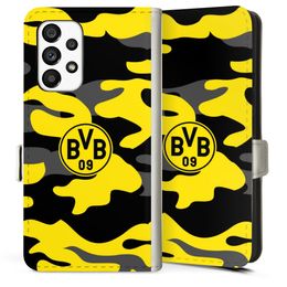 DeinDesign Galaxy A53 5G Handy Klapph&uuml;lle Handyh&uuml;lle aus Kunst Leder wei&szlig; Flip Case Merchandise Bvb Borussia Dortmund Sideflip mit Lasche
