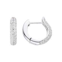 Paar Creolen Jobo "Ohrringe 14 mm mit 62 Zirkonia", silber 925, wei&szlig;, Ohrringe, Damen, Silber 925 (Sterlingsilber), 925 Silber rhodiniert oder vergoldet