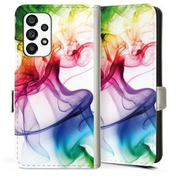 DeinDesign Galaxy A53 5G Handy Klapph&uuml;lle Handyh&uuml;lle aus Kunst Leder wei&szlig; Flip Case Colour Rainbow Water Sideflip mit Lasche
