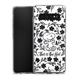 DeinDesign Galaxy S10 Plus Handy Silikon H&uuml;lle Case transparent Handyh&uuml;lle Peanuts Flowers Snoopy Silikon Case