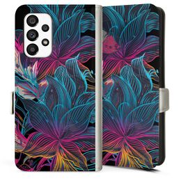 DeinDesign Galaxy A53 5G Handy Klapph&uuml;lle Handyh&uuml;lle aus Kunst Leder wei&szlig; Flip Case Colourful Neon Flowers Sideflip mit Lasche