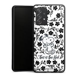 DeinDesign Galaxy A52s 5G Handy Premium Silikon H&uuml;lle Handyh&uuml;lle schwarz Case Flowers Snoopy Peanuts Silikon Premium Case