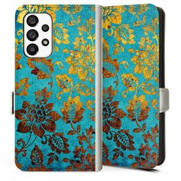 DeinDesign Galaxy A53 5G Handy Klapph&uuml;lle Handyh&uuml;lle aus Kunst Leder wei&szlig; Flip Case Flowers Ornament Vintage Sideflip mit Lasche