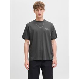 Jack & Jones Rundhalsshirt JACK & JONES "JPRBLACHAD BRANDING SS CREW NECK TEE SN", Herren, Gr. M, volcanic ash, Jersey, Obermaterial: 95% Baumwolle, 5% Elasthan, bedruckt, relaxed fit normal, Rundhals, Shirts Rundhalsshirt