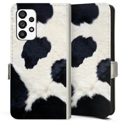 DeinDesign Galaxy A53 5G Handy Klapph&uuml;lle Handyh&uuml;lle aus Kunst Leder wei&szlig; Flip Case Animal Print Animal Look Cow Skin Sideflip mit Lasche