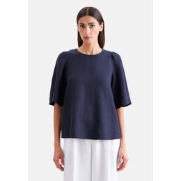 Schlupfbluse Seidensticker, Damen, Gr. XL (42), dunkelblau, 100% Leinen, unifarben, regular fit, Rundhals, Blusen Schlupfbluse, 1/2 Rundhals Uni