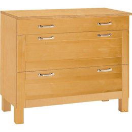 Unterschrank Home Affaire "Alby", beige (natur gebeizt, gewachst), B:100cm H:85cm T:50cm, Schr&auml;nke, Unterschrank, Breite 100 cm, 3 Schubladen