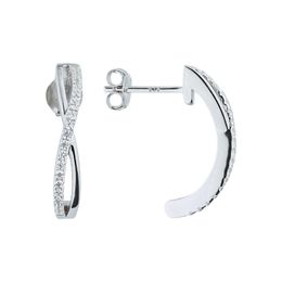 Paar Creolen Jobo "Ohrringe gekreuzt 20 mm 36 Zirkonia", silber 925, wei&szlig;, Ohrringe, Damen, Silber 925 (Sterlingsilber), 925 Silber rhodiniert oder vergoldet