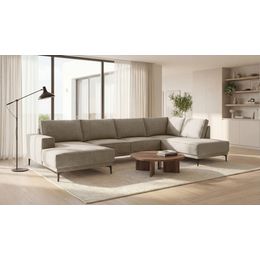 Wohnlandschaft OTTO HOME "XXL Sofa Oland, Struktur, Flachgewebe, Luxus-Microfaser, Boucle", beige, B:345cm H:85cm T:210cm, 100% Polyester, Sofas, Wohnlandschaft, U-Form, 345 cm, Wellenunterfederung, Skandi-Design, Metallf&uuml;&szlig;e