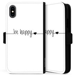 DeinDesign iPhone X Handy Klapph&uuml;lle Handyh&uuml;lle aus Kunst Leder schwarz Flip Case Statement Happiness Sayings Sideflip mit langer Lasche