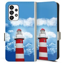 DeinDesign Galaxy A53 5G Handy Klapph&uuml;lle Handyh&uuml;lle aus Kunst Leder wei&szlig; Flip Case Sky Lighthouse Cloud Sideflip mit Lasche
