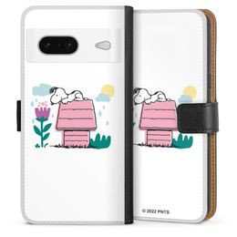 DeinDesign Google Pixel 7 Handy Klapph&uuml;lle Handyh&uuml;lle aus Kunst Leder schwarz Flip Case Snoopy Dog Official Licensed Product Sideflip mit langer Lasche