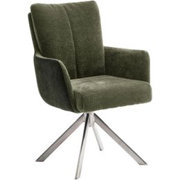 Esszimmerstuhl MCA furniture "MALIA", gr&uuml;n (olive, edelstahl geb&uuml;rstet, olive), B:61cm H:90cm T:67cm, Polyester, St&uuml;hle, Esszimmerstuhl, (Set, 2 Stck), 360 drehbar, Taschenfederkern, Sitzh&ouml;he ca. 49 cm