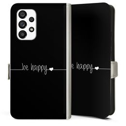 DeinDesign Galaxy A53 5G Handy Klapph&uuml;lle Handyh&uuml;lle aus Kunst Leder wei&szlig; Flip Case Sayings Happiness Statement Sideflip mit Lasche