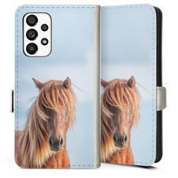 DeinDesign Galaxy A53 5G Handy Klapph&uuml;lle Handyh&uuml;lle aus Kunst Leder wei&szlig; Flip Case Horse Animals Animal Look Sideflip mit Lasche