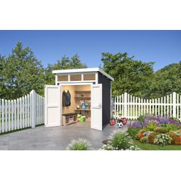 Gartenhaus Lasita Maja "Kibo 1", grau (carbongrau), ohne Fu&szlig;boden, ohne Dacheindeckung, Massivholz, Gartenh&auml;user, Gartenhaus, Blockbohlenhaus 28mm