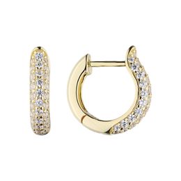 Paar Creolen Jobo "Ohrringe 14 mm mit 62 Zirkonia", vergoldet, wei&szlig;, Ohrringe, Damen, Silber 925 (Sterlingsilber), 925 Silber rhodiniert oder vergoldet