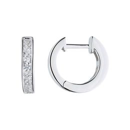 Paar Creolen Jobo "Ohrringe 13 mm mit 16 Zirkonia", silber 925, wei&szlig;, Ohrringe, Damen, Silber 925 (Sterlingsilber), 925 Silber rhodiniert oder vergoldet