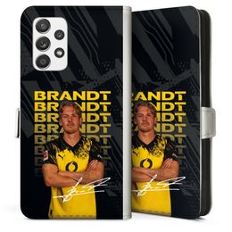 DeinDesign Galaxy A52s 5G Handy Klapph&uuml;lle Handyh&uuml;lle aus Kunst Leder wei&szlig; Flip Case Julian Brandt Bvb Borussia Dortmund Sideflip mit Lasche
