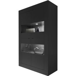 Vitrine Home Affaire "Basic H&ouml;he 162 cm, Standvitrine mit 4 T&uuml;ren - Metallgriffe", schwarz (schwarz matt), B:102cm H:162cm T:43cm, Schr&auml;nke, Vitrine, Stauraumvitrine in moderner Rahmenoptik, Hochschrank, Anrichte