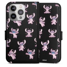 DeinDesign iPhone 14 Pro Handy Klapph&uuml;lle Handyh&uuml;lle aus Kunst Leder schwarz Flip Case Lilo & Stitch Angel Disney Sideflip mit langer Lasche