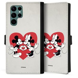 DeinDesign Galaxy S22 Ultra Handy Klapph&uuml;lle Handyh&uuml;lle aus Kunst Leder schwarz Flip Case Disney Heart Sideflip mit langer Lasche