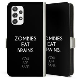 DeinDesign Galaxy A52s 5G Handy Klapph&uuml;lle Handyh&uuml;lle aus Kunst Leder wei&szlig; Flip Case Statement Funny Zombie Sideflip mit Lasche