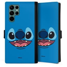 DeinDesign Galaxy S22 Ultra Handy Klapph&uuml;lle Handyh&uuml;lle aus Kunst Leder schwarz Flip Case Official Licensed Product Disney Lilo & Stitch Sideflip mit langer 