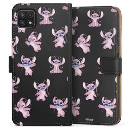 DeinDesign Galaxy A22 5G Handy Klapph&uuml;lle Handyh&uuml;lle aus Kunst Leder schwarz Flip Case Lilo & Stitch Angel Disney Sideflip mit langer Lasche
