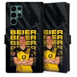 DeinDesign Galaxy S22 Ultra Handy Klapph&uuml;lle Handyh&uuml;lle aus Kunst Leder schwarz Flip Case Borussia Dortmund Maximilian Beier Bvb Sideflip mit langer Lasche