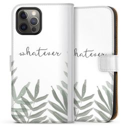 DeinDesign iPhone 12 Pro Max Handy Klapph&uuml;lle Handyh&uuml;lle aus Kunst Leder wei&szlig; Flip Case Water Colour Jungle Palm Tree Sideflip mit Lasche
