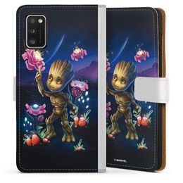 DeinDesign Galaxy A41 Handy Klapph&uuml;lle Handyh&uuml;lle aus Kunst Leder wei&szlig; Flip Case Baby Groot Marvel Guardians Of The Galaxy Sideflip mit Lasche