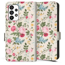 DeinDesign Galaxy A53 5G Handy Klapph&uuml;lle Handyh&uuml;lle aus Kunst Leder wei&szlig; Flip Case Flowers Vintage Ornament Sideflip mit Lasche
