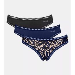 Minislip Sloggi "GO Crush Mini C3P", Damen, Gr. XL, blau, schwarz combination, Single Jersey, Obermaterial: 95% Baumwolle, 5% Elasthan, k&ouml;rpernah, Unterhosen, mit Spitzendetails