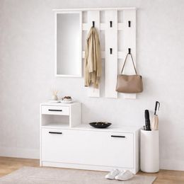 Garderoben-Set OTTO HOME "Luna Kommode mit 1 Klappe + 1 Schubkasten, Paneel mit Spiegel 6 Haken", sosna, B:100cm H:190cm T:27,7cm, Kunststoff, Spanplatte, Spiegelglas, Kastenm&ouml;bel-Sets, Kompaktes Garderoben-Set f&uuml;r ein stilvolles und ordentliches Zuhause