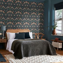 Vliestapete "Strawberry Thief", blau, B:0,52m L:10m, Vlies, WILLIAM MORRIS AT HOME, Tapeten, Design Tapeten