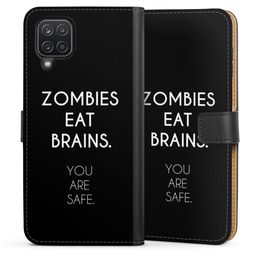 DeinDesign Galaxy A12 Handy Klapph&uuml;lle Handyh&uuml;lle aus Kunst Leder schwarz Flip Case Funny Zombie Statement Sideflip mit langer Lasche