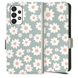 DeinDesign Galaxy A53 5G Handy Klapph&uuml;lle Handyh&uuml;lle aus Kunst Leder wei&szlig; Flip Case Daisy Muster Flowers Sideflip mit Lasche