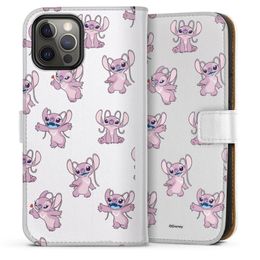 DeinDesign iPhone 12 Pro Max Handy Klapph&uuml;lle Handyh&uuml;lle aus Kunst Leder wei&szlig; Flip Case Lilo & Stitch Angel Disney Sideflip mit Lasche